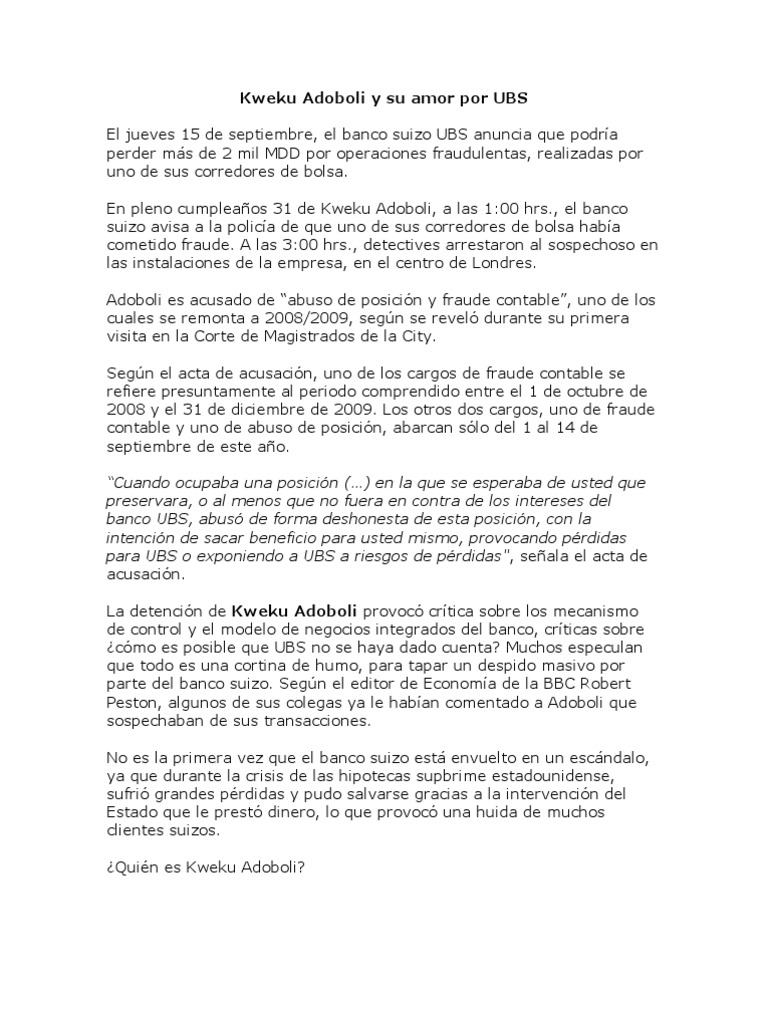 Kweku Adoboli | PDF | Ubs | Violencia