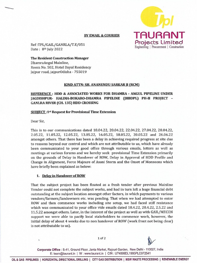 08.07.2022 Letter no. TPL GAIL GANRLA 051 Dated 08.07.2022 - T Extn (1 ...