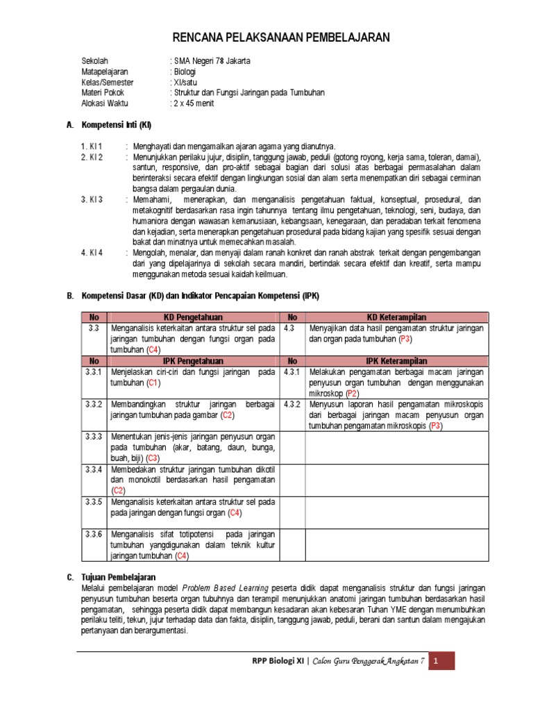 RPP Jaringan Tumbuhan | PDF
