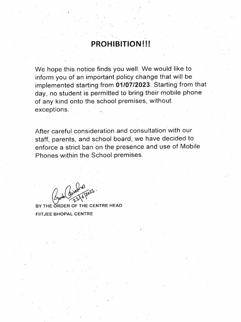 Mobile Phone Ban Notice for Students | PDF