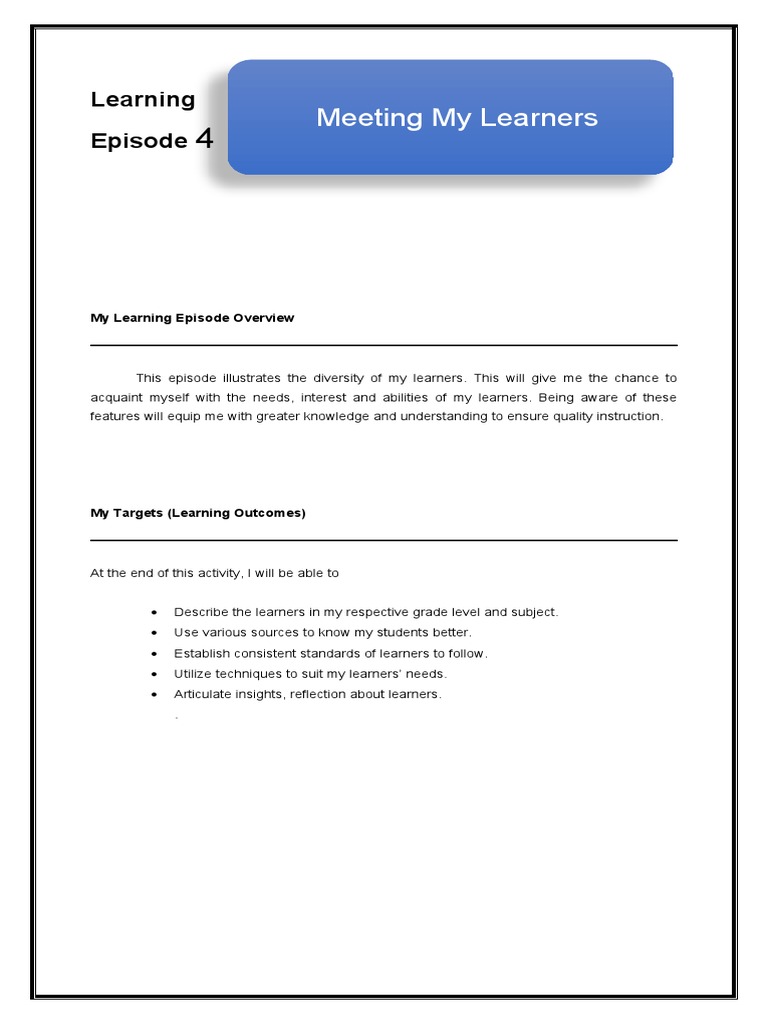 Learning Episode 4 | PDF | Learning | Learning Styles