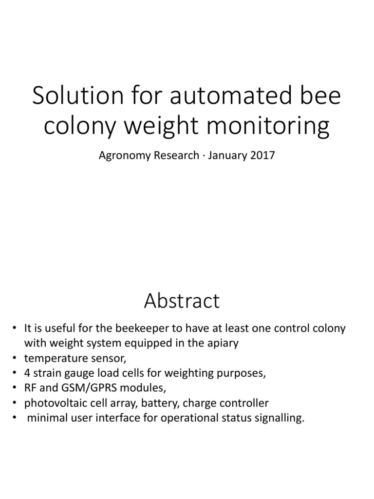 Solution For Automated Bee Colony Weight Monitoring | PDF | Beehive ...