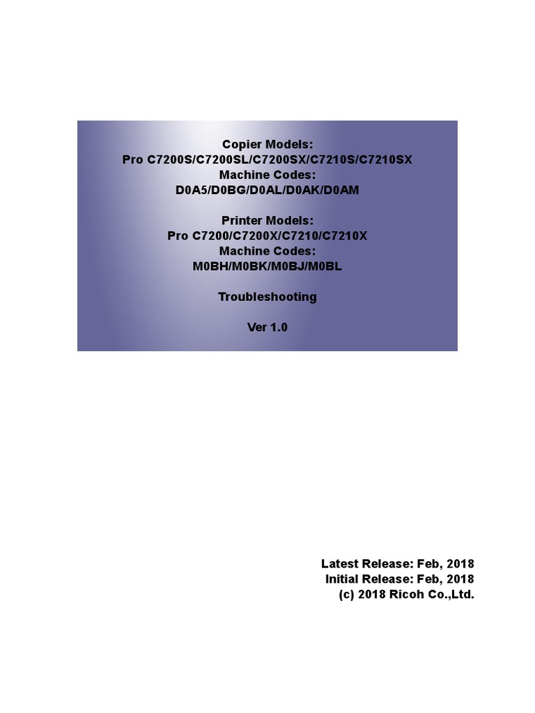 Pro C7200 - Troubleshooting - Manual | PDF | Booting | Image Scanner