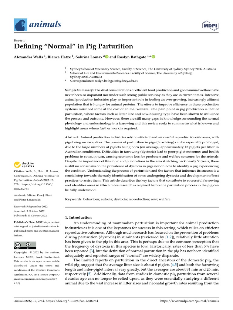 Animals: Defining "Normal" in Pig Parturition | PDF | Childbirth | Pig