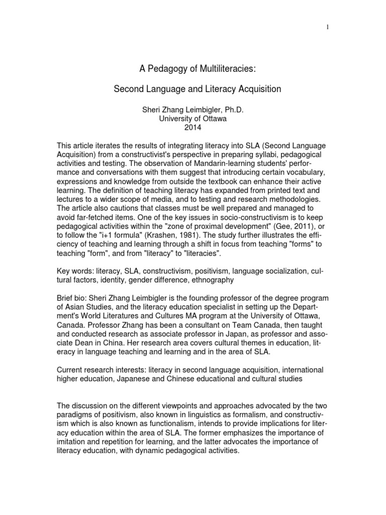 A Pedagogy of Multiliteracies | PDF | Second Language Acquisition | Constructivism (Philosophy ...