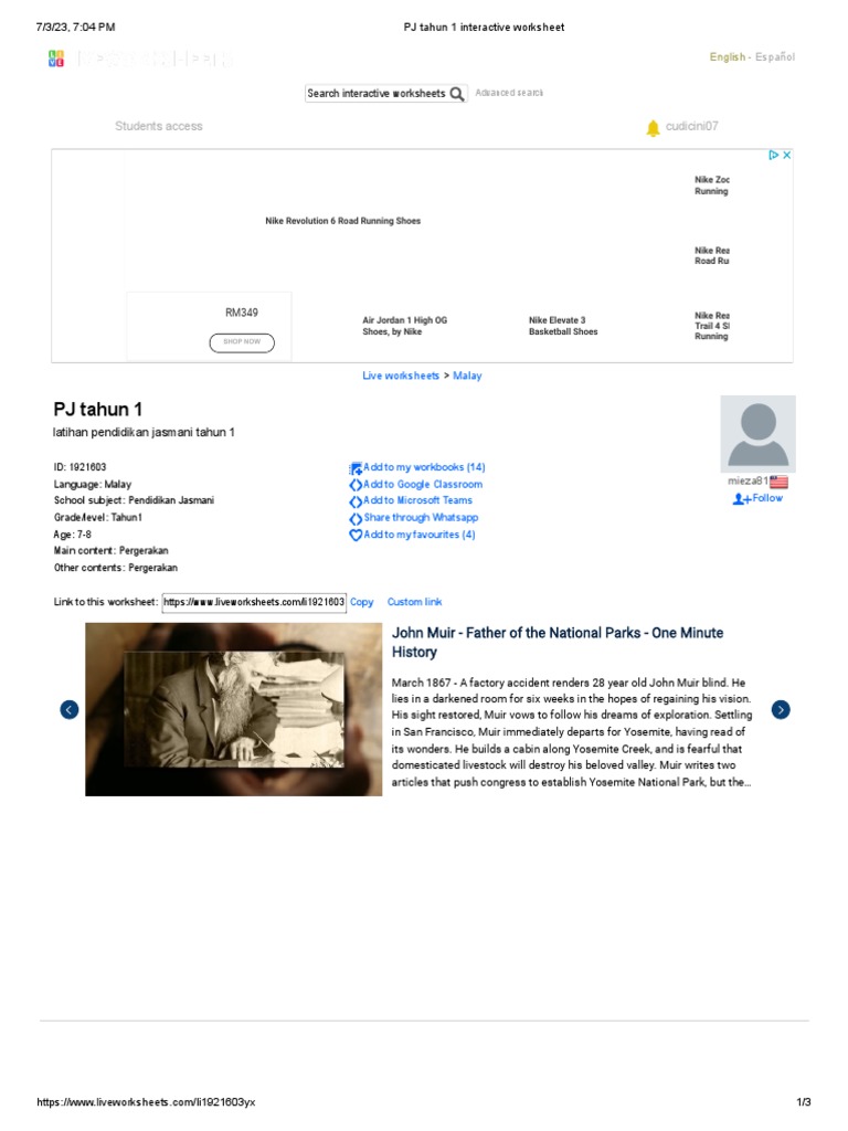 PJ Tahun 1 Interactive Worksheet | PDF | John Muir | Software