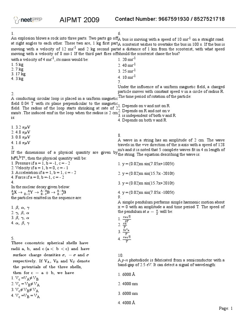 AIPMT 2009 Exam | PDF | Photoelectric Effect | Chemical Bond
