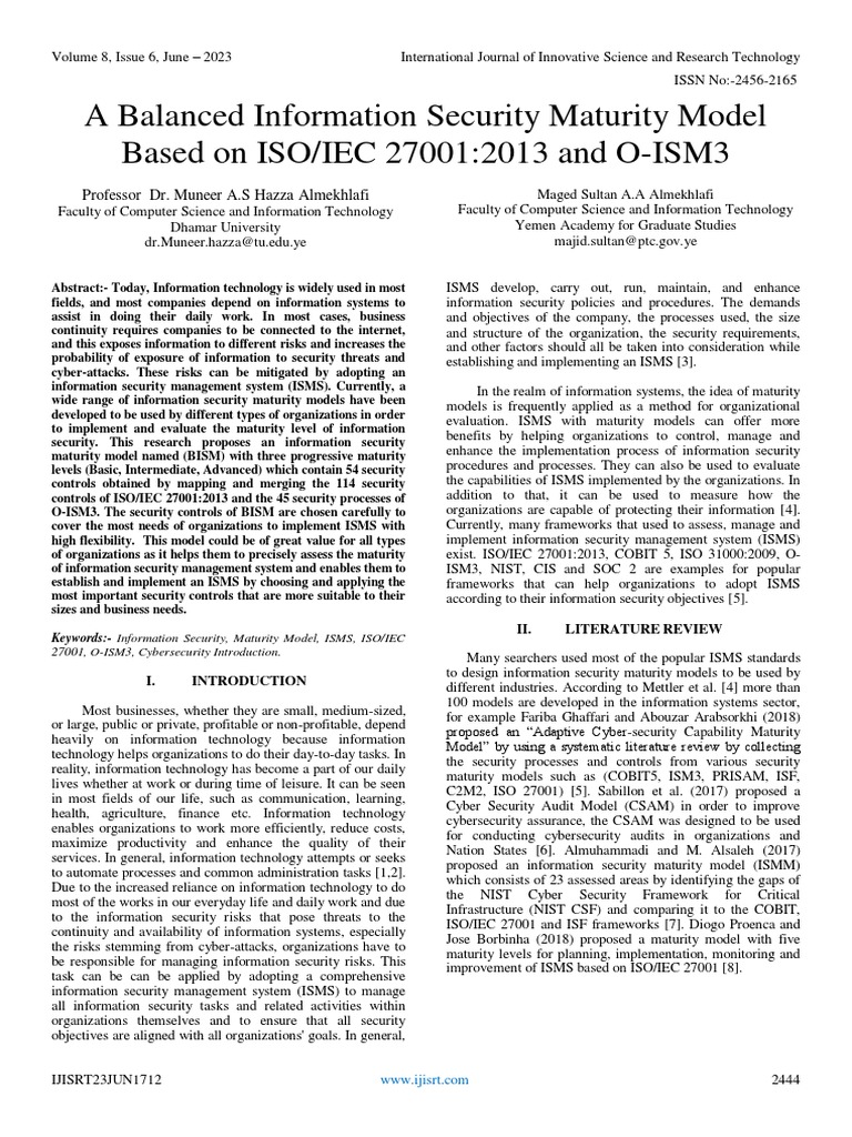A Balanced Information Security Maturity Model Based On ISO/IEC 27001: ...