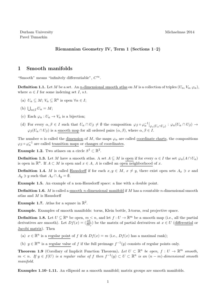 Outline Term1 1-2 | PDF | Differentiable Manifold | Manifold