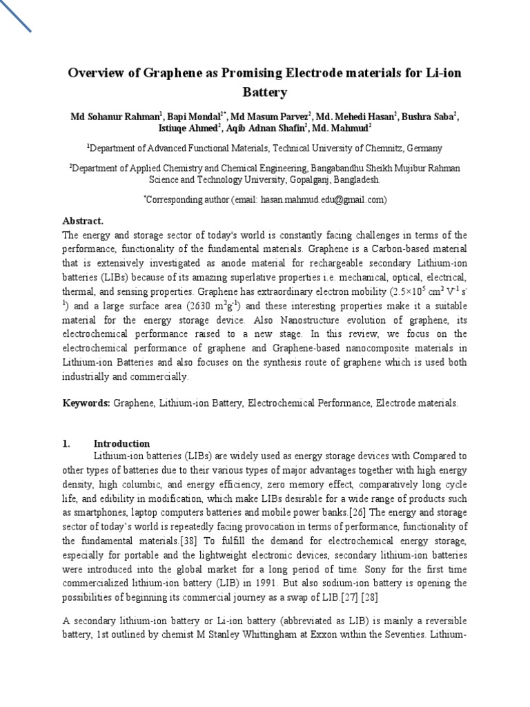 Overview Graphene | PDF | Graphene | Lithium Ion Battery
