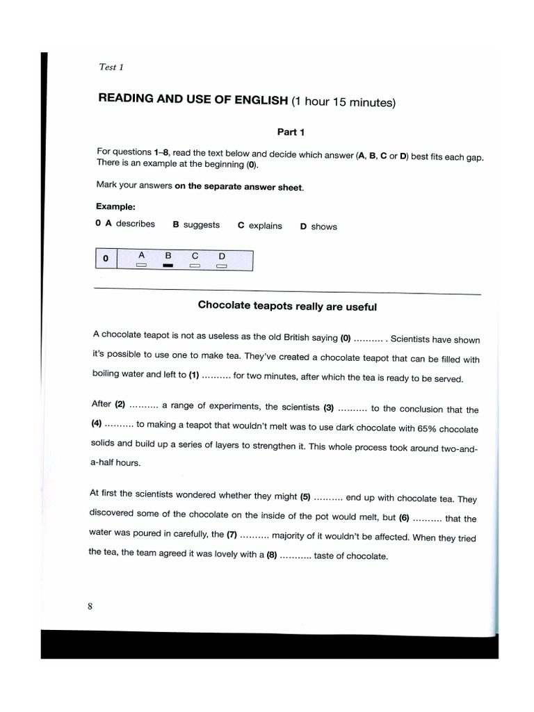 First For Schools 3 - Test 1 | PDF