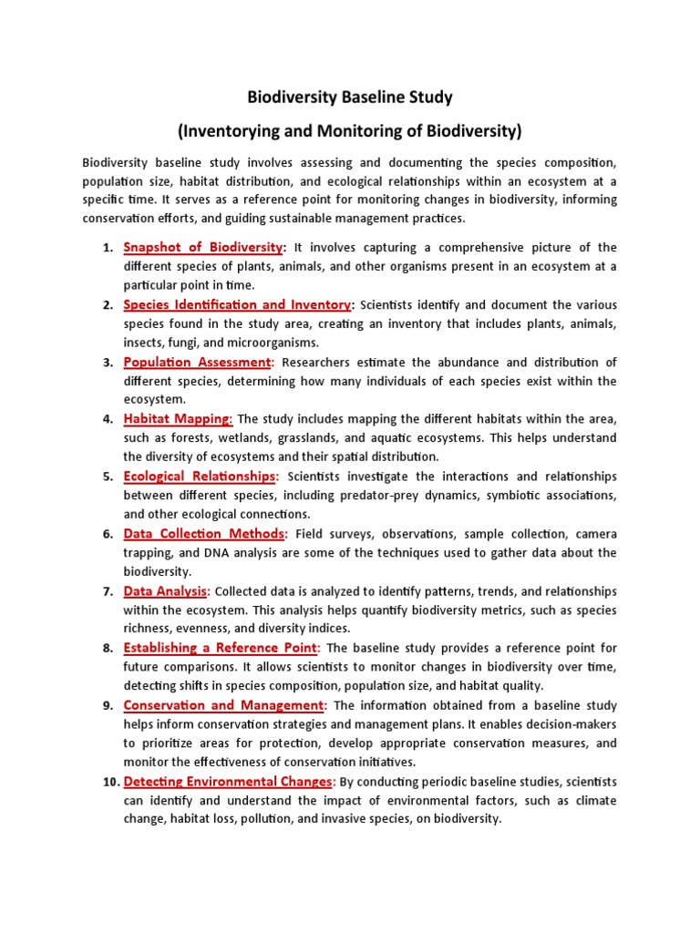 Biodiversity Baseline Study1 | PDF | Conservation Biology | Biodiversity