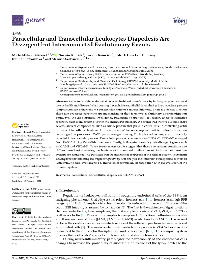 Paracellular and Transcellular Leukocytes Diapedesis Are Divergent But ...
