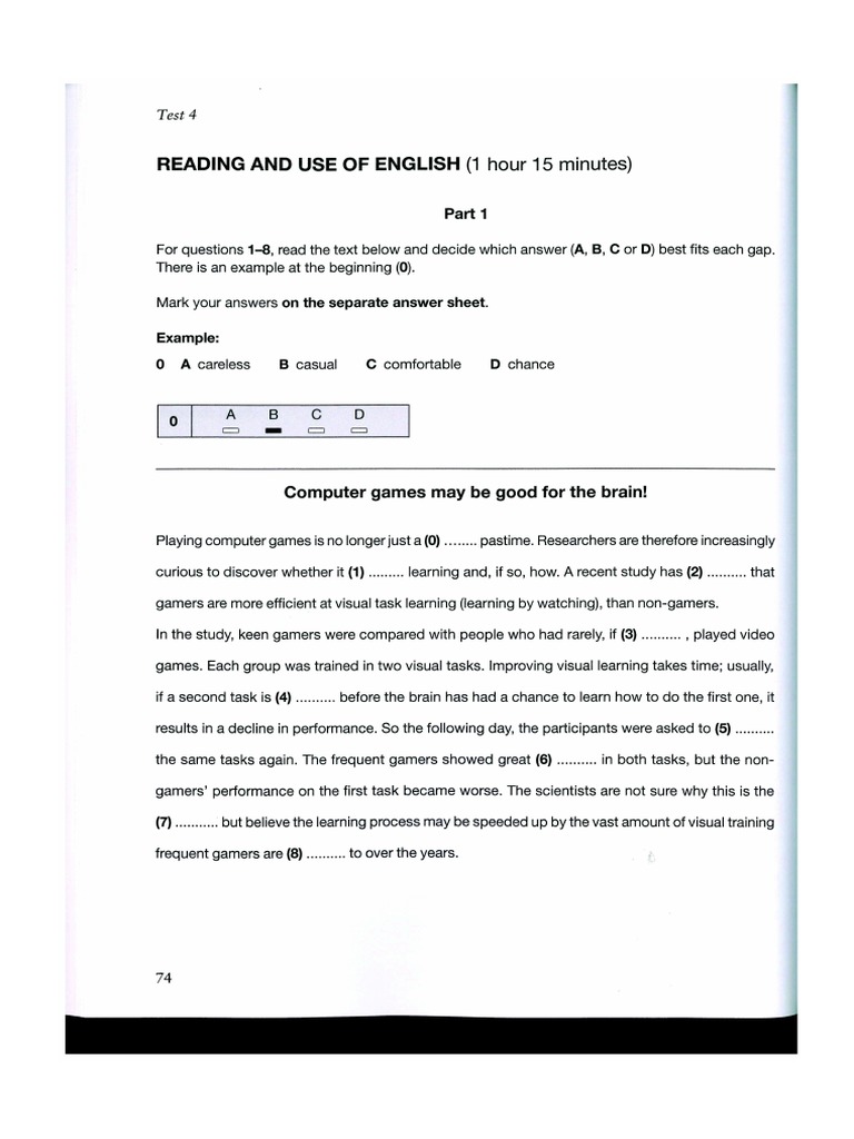 First For Schools 3 - Test 4 | PDF