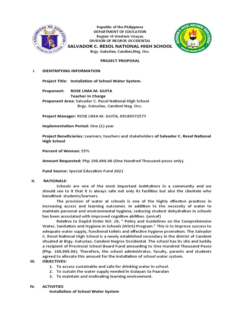School Water System Installation Proposal | PDF | Hydrology | Water ...