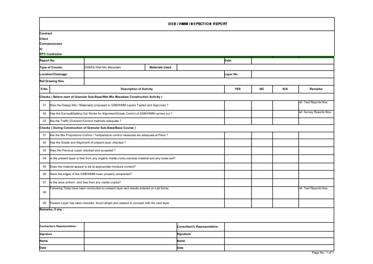 003 GSB, WMM Inspection Report | PDF | Civil Engineering | Soil