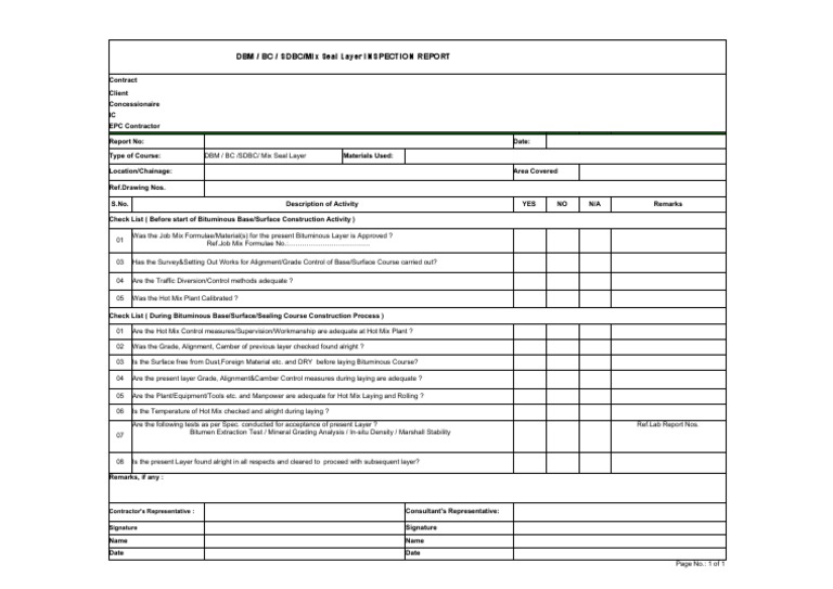 005 DBM, BC, SDBC, Mix Seal Layer Inspection Report | PDF | Asphalt ...