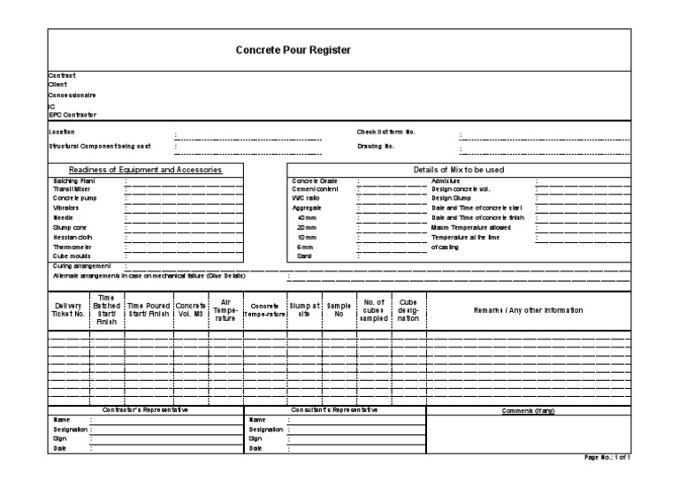 004 Concrete Pour Register | Download Free PDF | Concrete | Materials