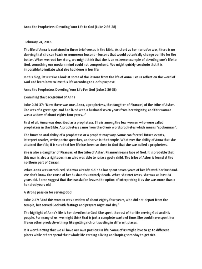 Anna The Prophetess | PDF | Prophet | God