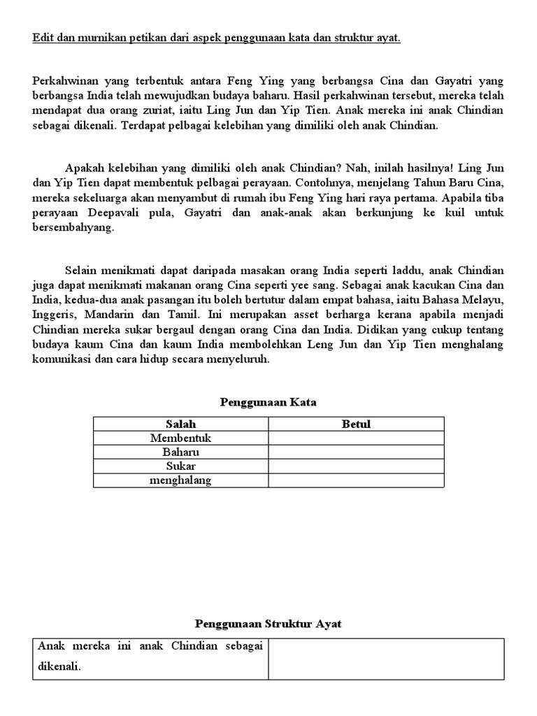 Edit Dan Murnikan Petikan Dari Aspek Penggunaan Kata Dan Struktur Ayat | PDF