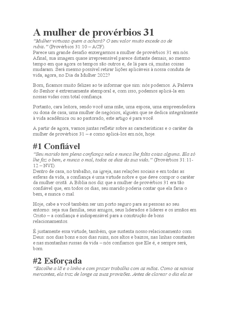 A Mulher de Provérbios 31 | PDF | Jesus | Livro dos Provérbios