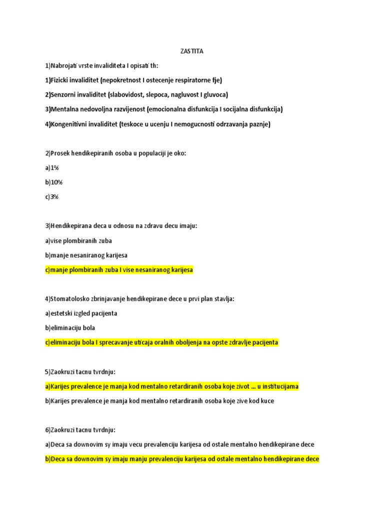 Stomatoloska Zastita Sa Posebnim Potrebama ISPIT Uradjeno 1 | PDF