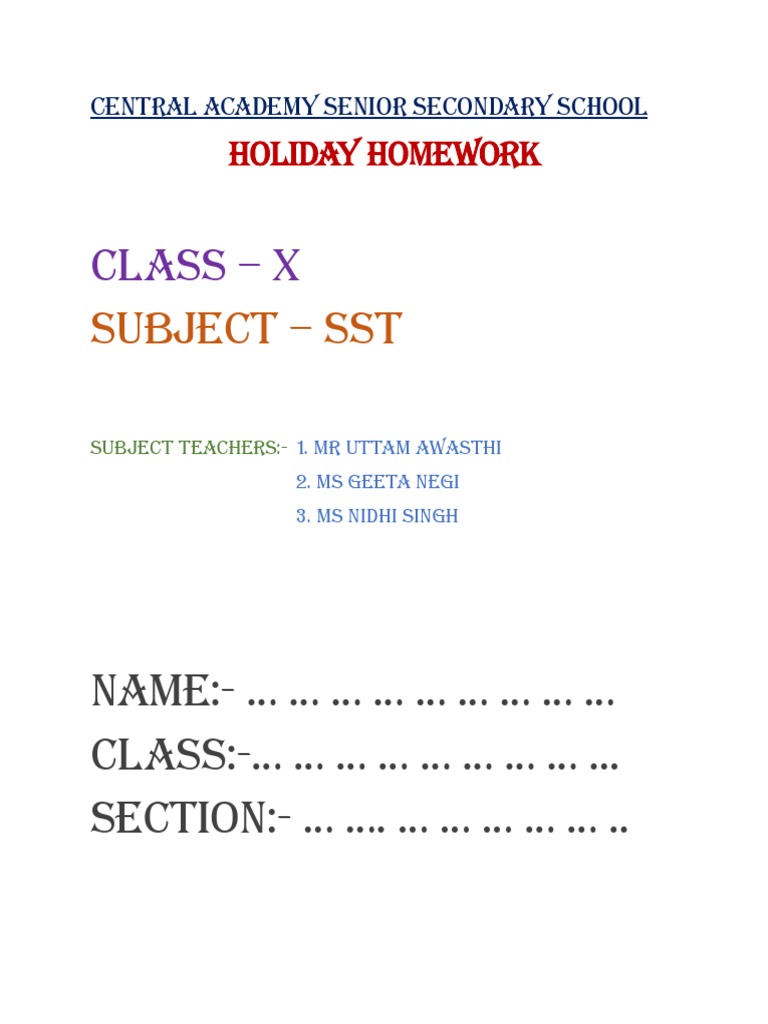 SST Homework (X) HOLIDAY HOMEWORK | PDF | German Empire | Kingdom Of ...