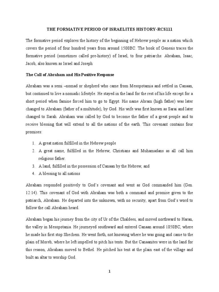 Formative Period of Israelites History1 | PDF | Abraham | Jacob