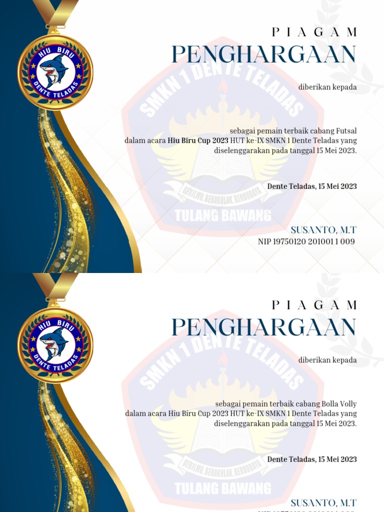 Biru Putih Elegan Piagam Penghargaan Landscape Certificate | PDF