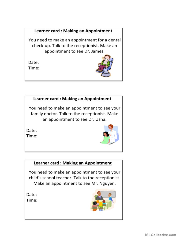 Learner Cards - Making An Appointment | PDF