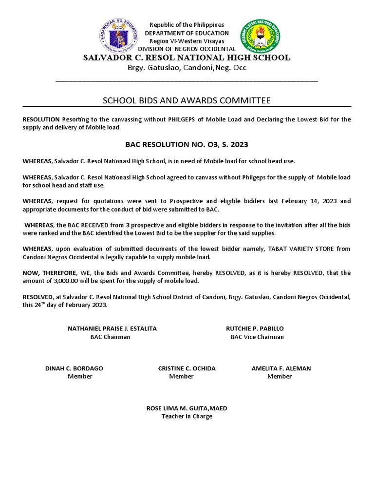 BAC Resolution No. 03 S. 2023 | PDF