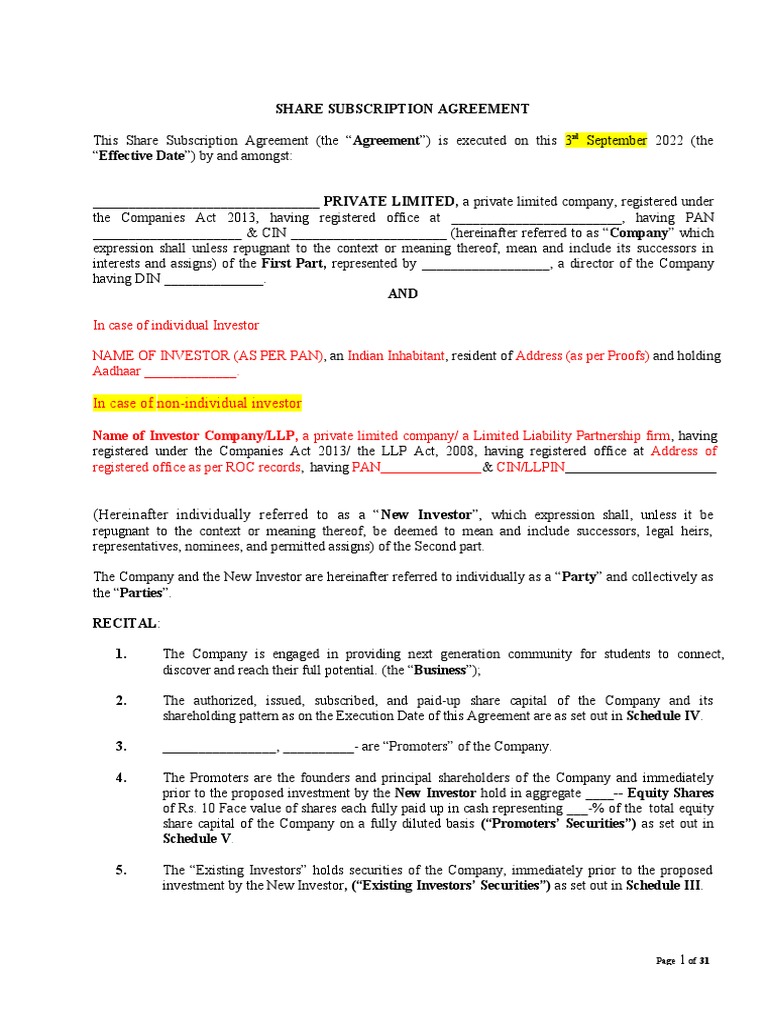 SSA - Draft | PDF | Securities (Finance) | Equity (Finance)