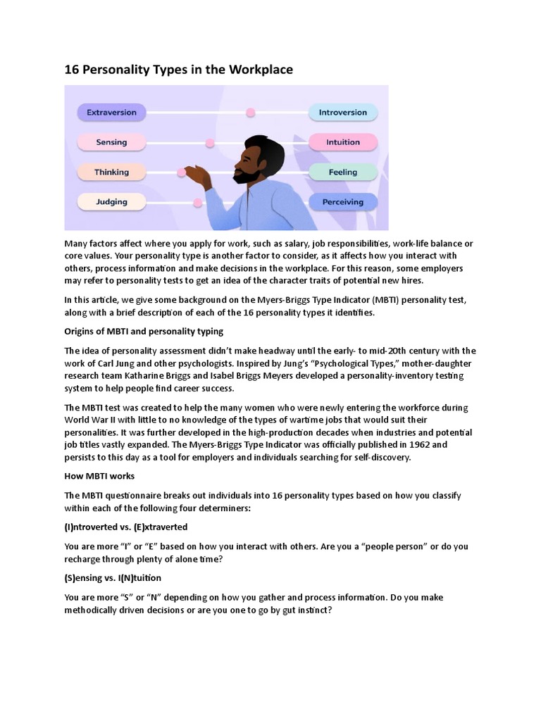 16 Personality Types in The Workplace | PDF | Behavioural Sciences ...
