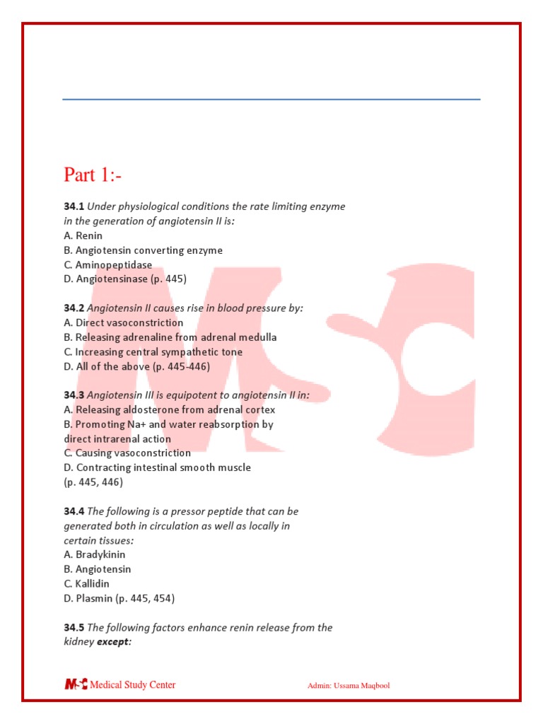 CVS Pharmacology MCQs Guide | PDF | Heart Failure | Angiotensin