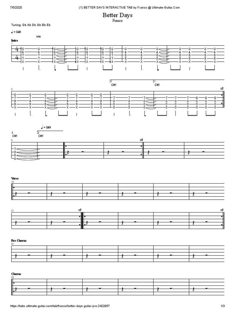 GUITAR TAB BETTER DAYS INTERACTIVE TAB by Franco | PDF | Song Structure ...