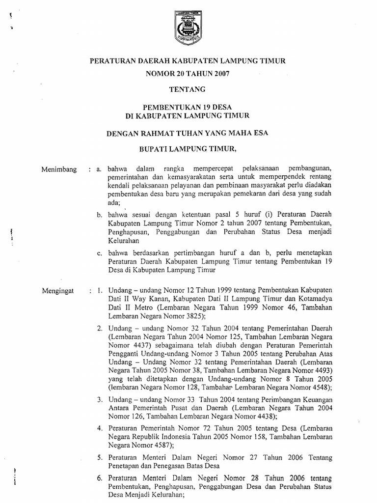 Perda No 20 Tahun 2007 | PDF