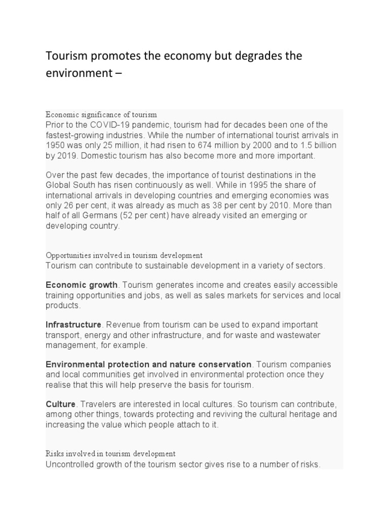 Tourism's Economic Benefits vs. Environmental Costs | PDF | Tourism ...
