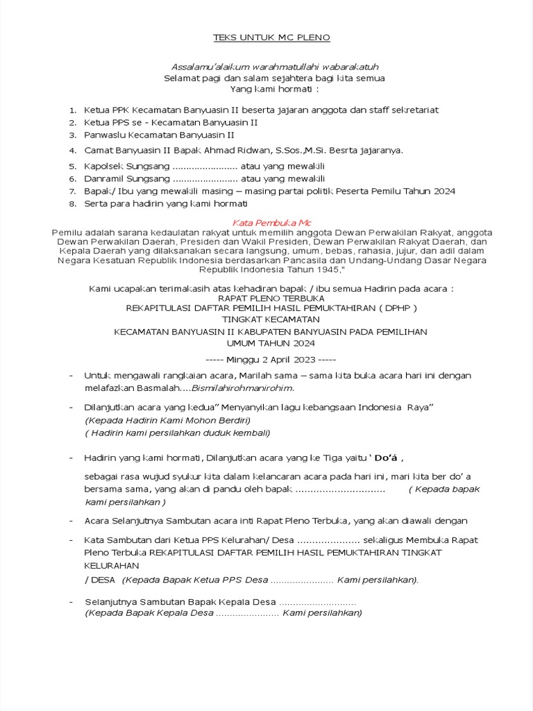 Teks MC Pembawa Acara Rapat Pleno PPS | PDF