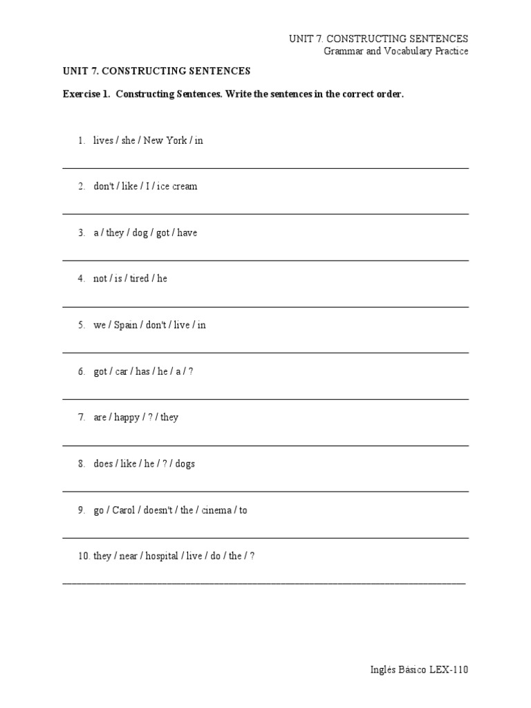 Practice Unit 7. Sentence Structure | PDF | Linguistics | Cognitive Science