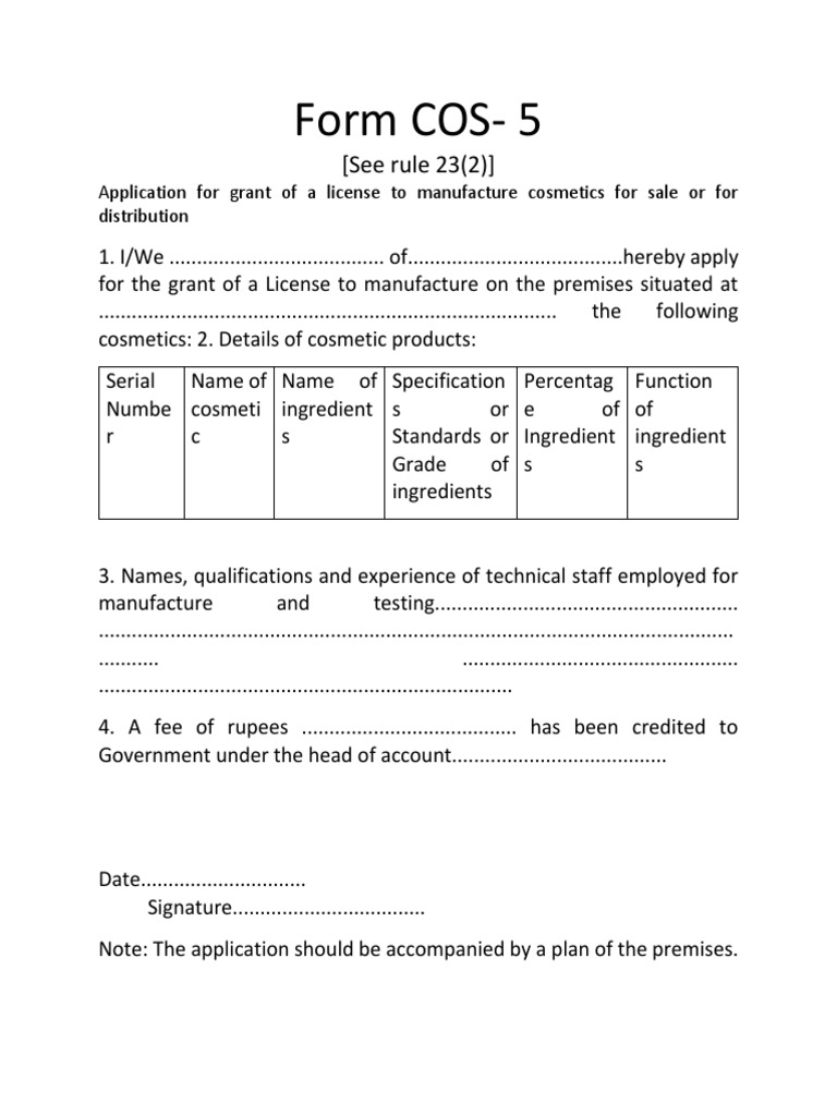 COS-5 License Application Form | PDF