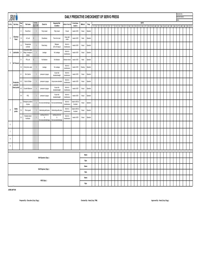 Daily and Preventive Maintenance Checklist | PDF | Valve | Gear