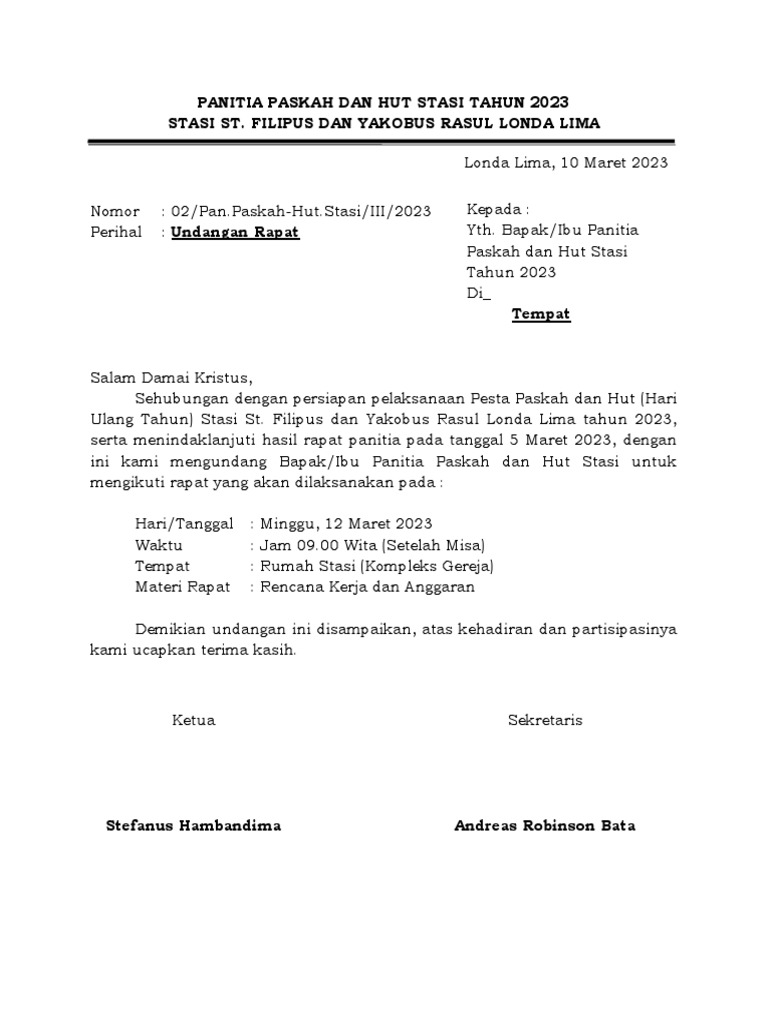 Panitia Paskah Dan Hut Stasi Tahun 2023 | PDF