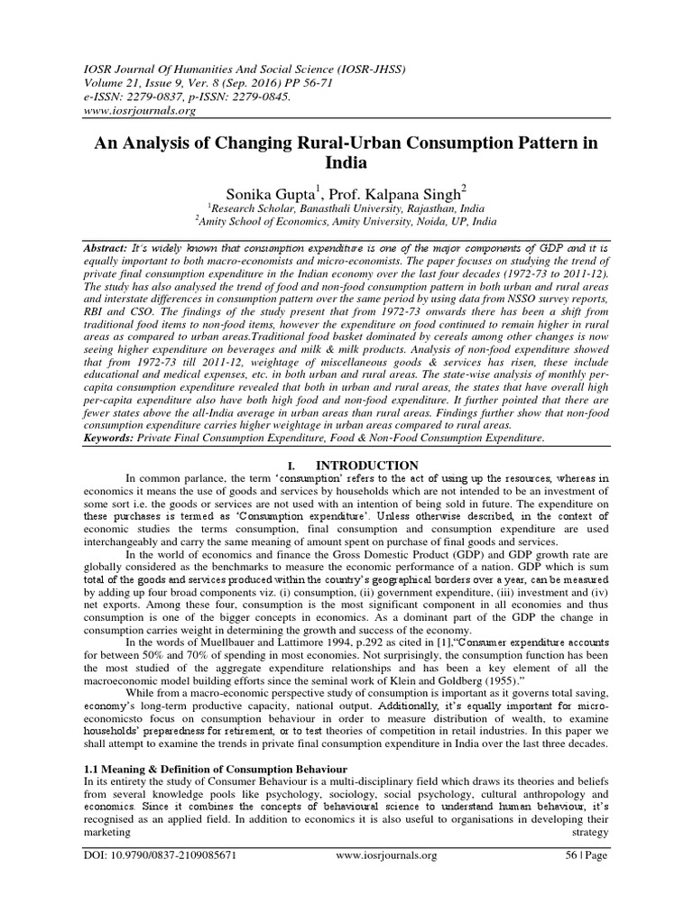 An Analysis of Changing Rural-Urban Consumption Pattern in India | PDF | Consumption (Economics ...