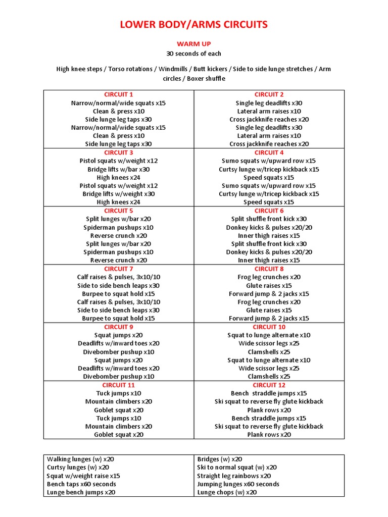 LOWER BODY & UPPER BODY CIRCUITS Exercise Program | PDF | Kettlebell ...