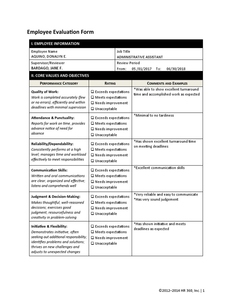 Administrative Assistant Evaluation Form | PDF | Performance Appraisal ...