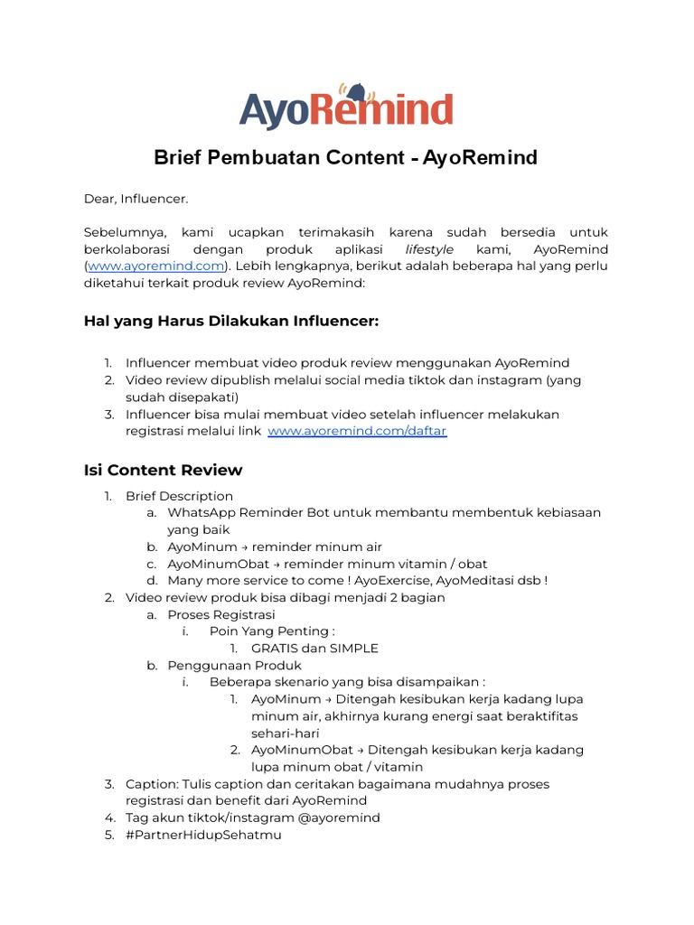 Brief - Pembuatan Content Ayoremind | PDF