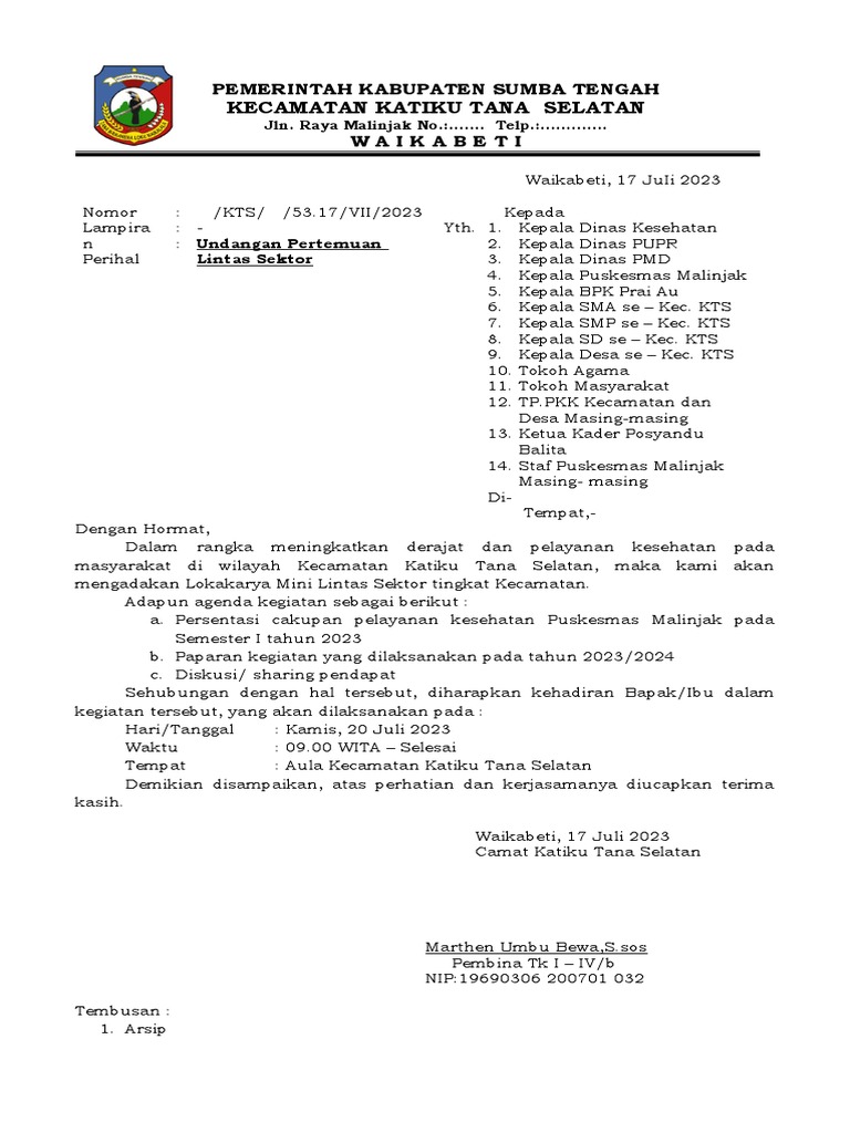 Surat Undangan PMT Lokal | PDF