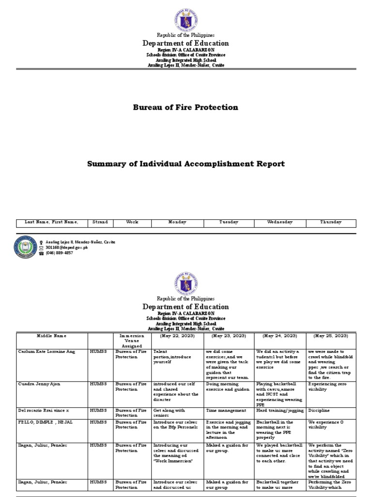 Daily Work Accomplishments Summary | PDF