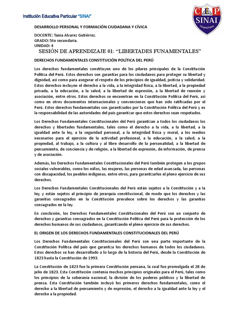 Unidad 4 - Sesion 1 - Modulo DPCC - Quinto de Secundaria | PDF | Constitución | Derechos