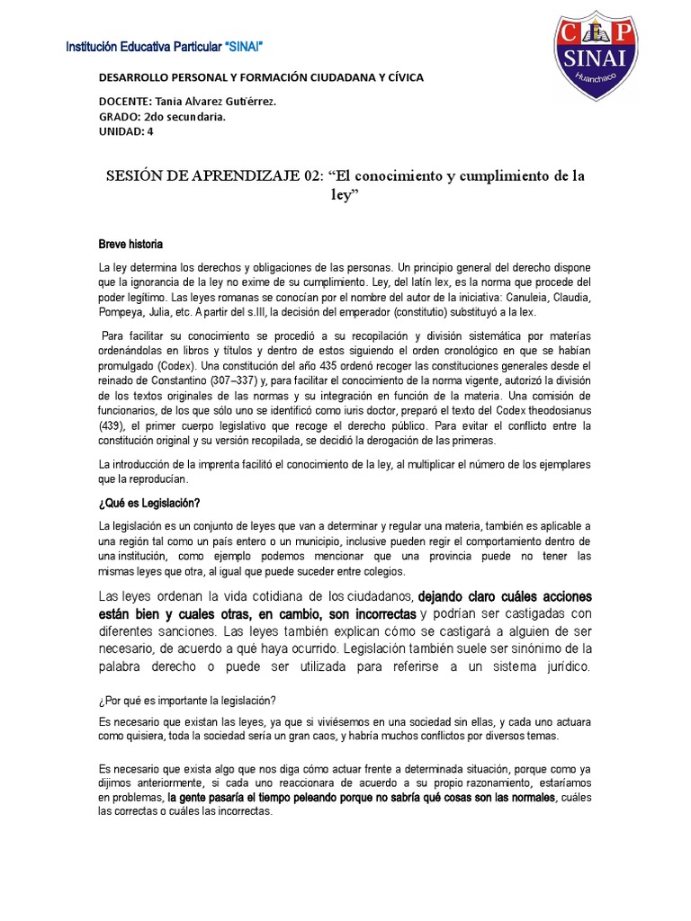 Unidad 4 - Sesion 2 - Modulo DPCC - Segundo de Secundaria | PDF | Estatuto | Principios éticos